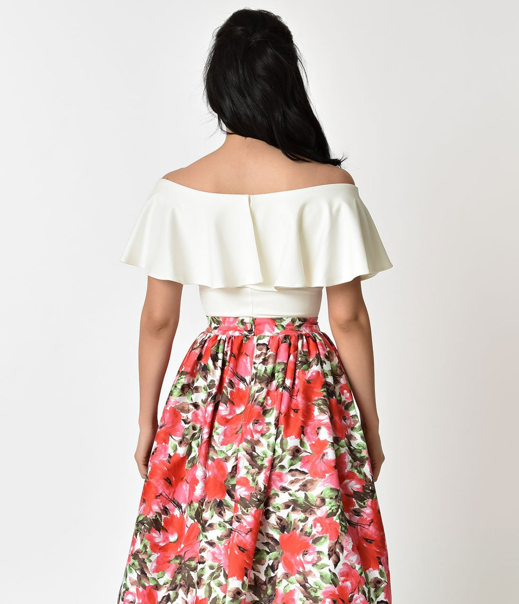 Unique Vintage 1950s Ivory Off Shoulder Ruffle Frenchie Knit Top ...